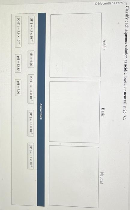 Solved Classify each aqueous solution as acidic, basic, or | Chegg.com