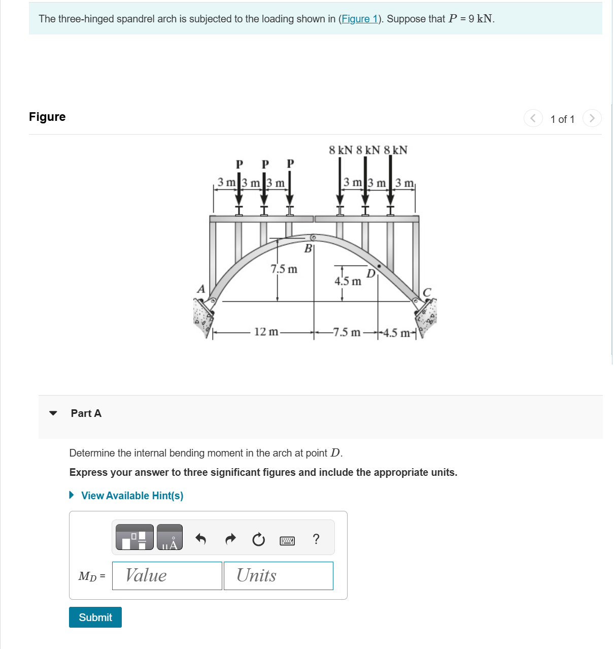 Solved The three-hinged spandrel arch is subjected to the | Chegg.com