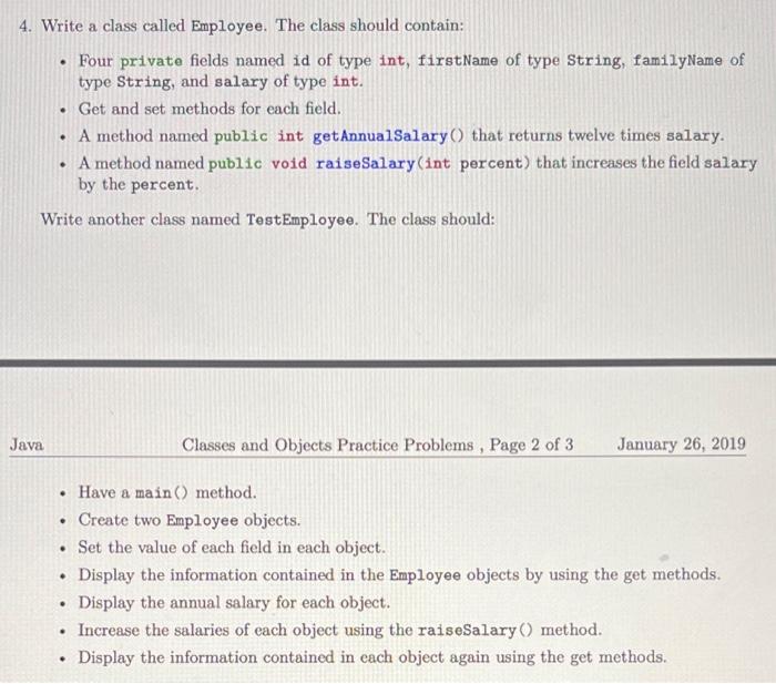 Solved . 4. Write a class called Employee. The class should | Chegg.com