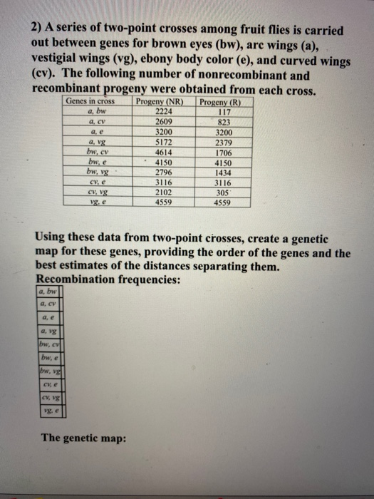 Solved 2) A series of two-point crosses among fruit flies is | Chegg.com