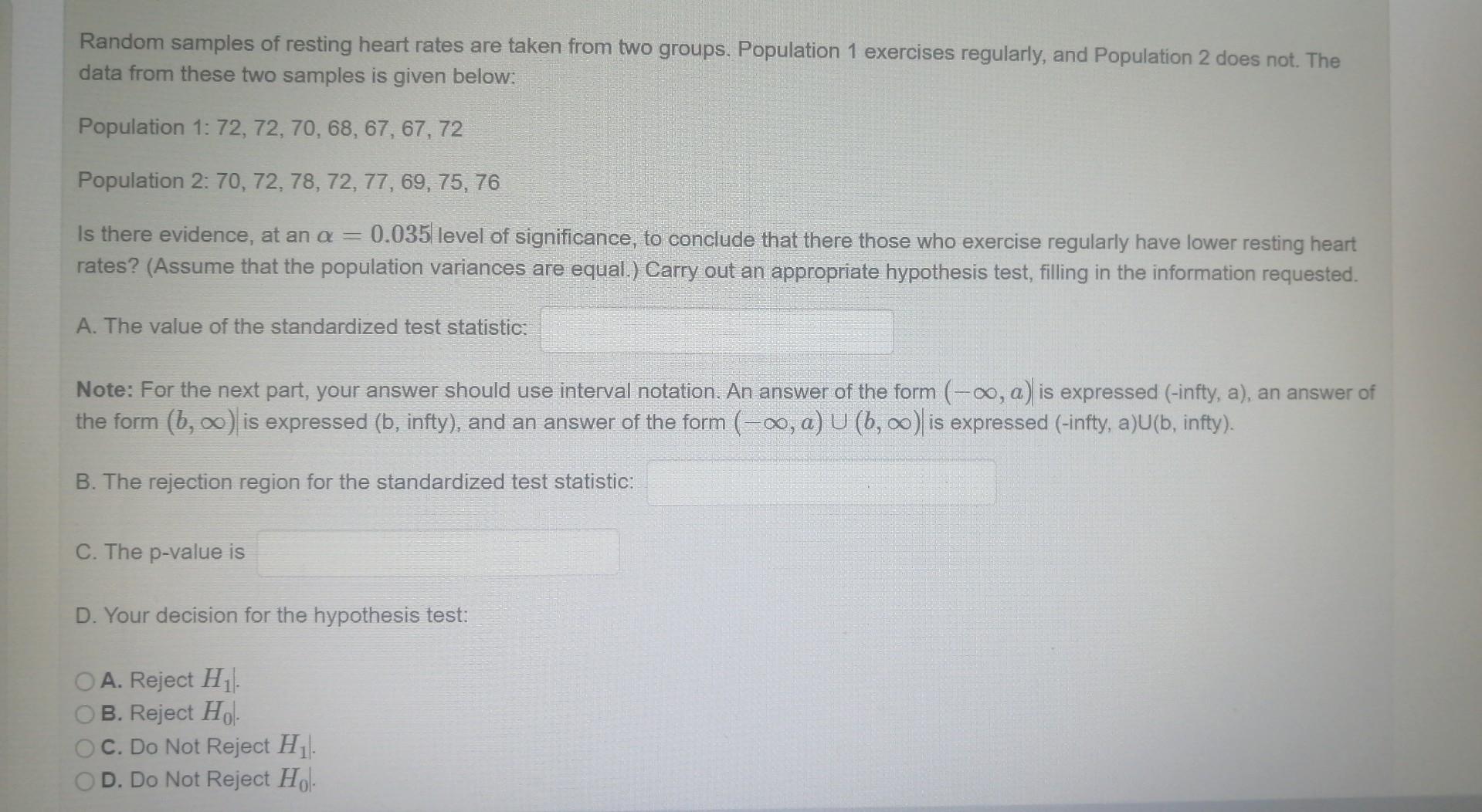 Solved Random samples of resting heart rates are taken from | Chegg.com