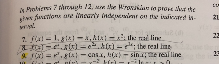 Solved Problems 7 through 12, use the Wronskian to prove | Chegg.com