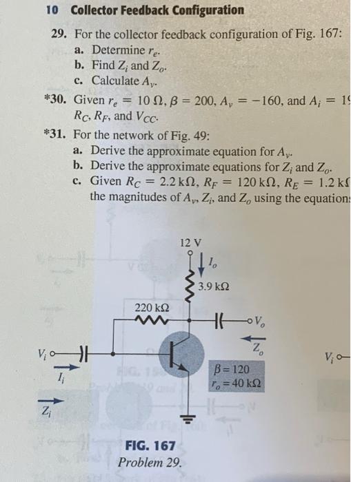 Solved 10 Collector Feedback Configuration 29. For the | Chegg.com