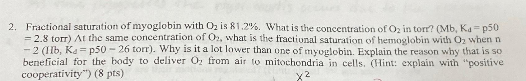 Solved Fractional saturation of myoglobin with O_(2) is | Chegg.com