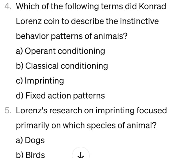 Solved Which of the following terms did Konrad Lorenz coin | Chegg.com