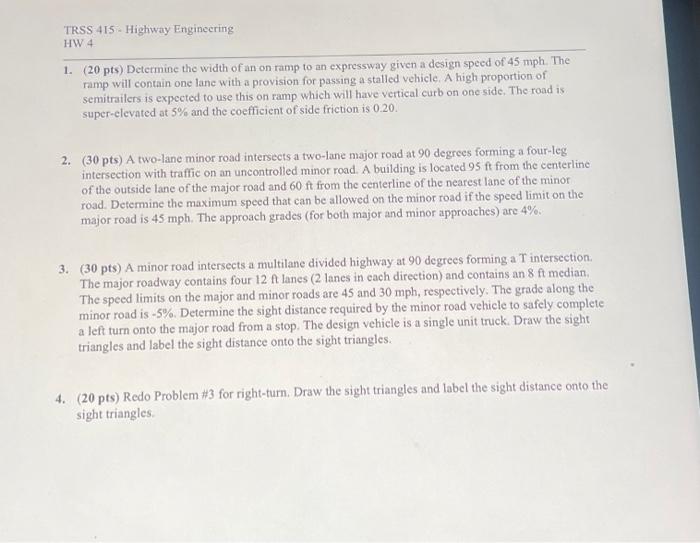 Solved 1. (20 pts) Determine the width of an on ramp to an | Chegg.com