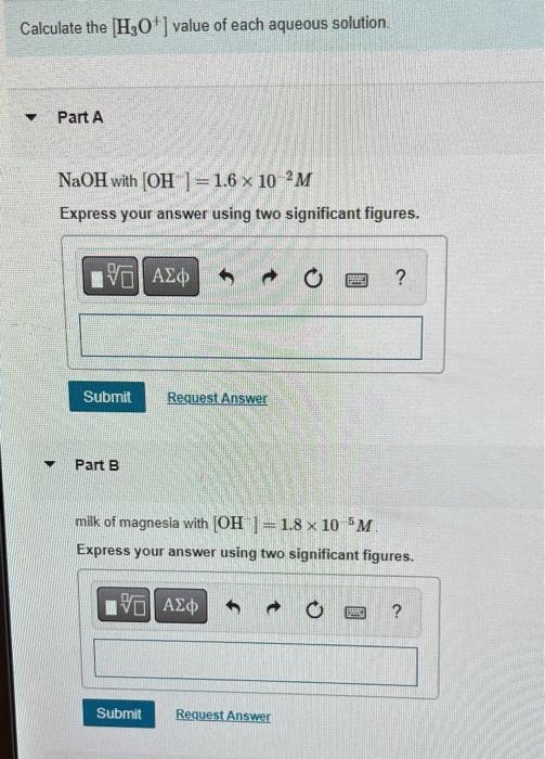 Solved ACalculate the [H3O+]value of each aqueous solution. | Chegg.com