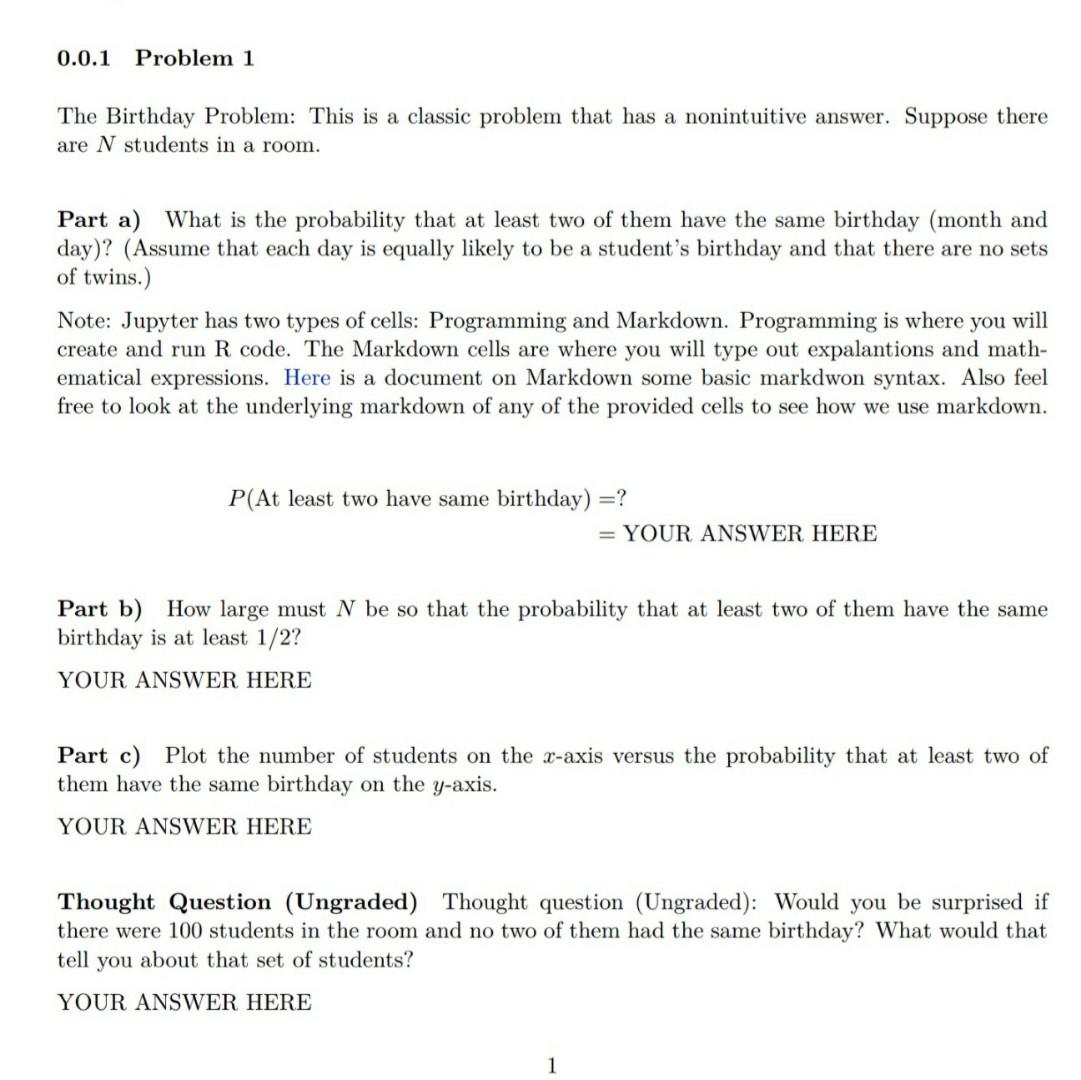 Solved 0.0.1 Problem 1 The Birthday Problem: This is a | Chegg.com
