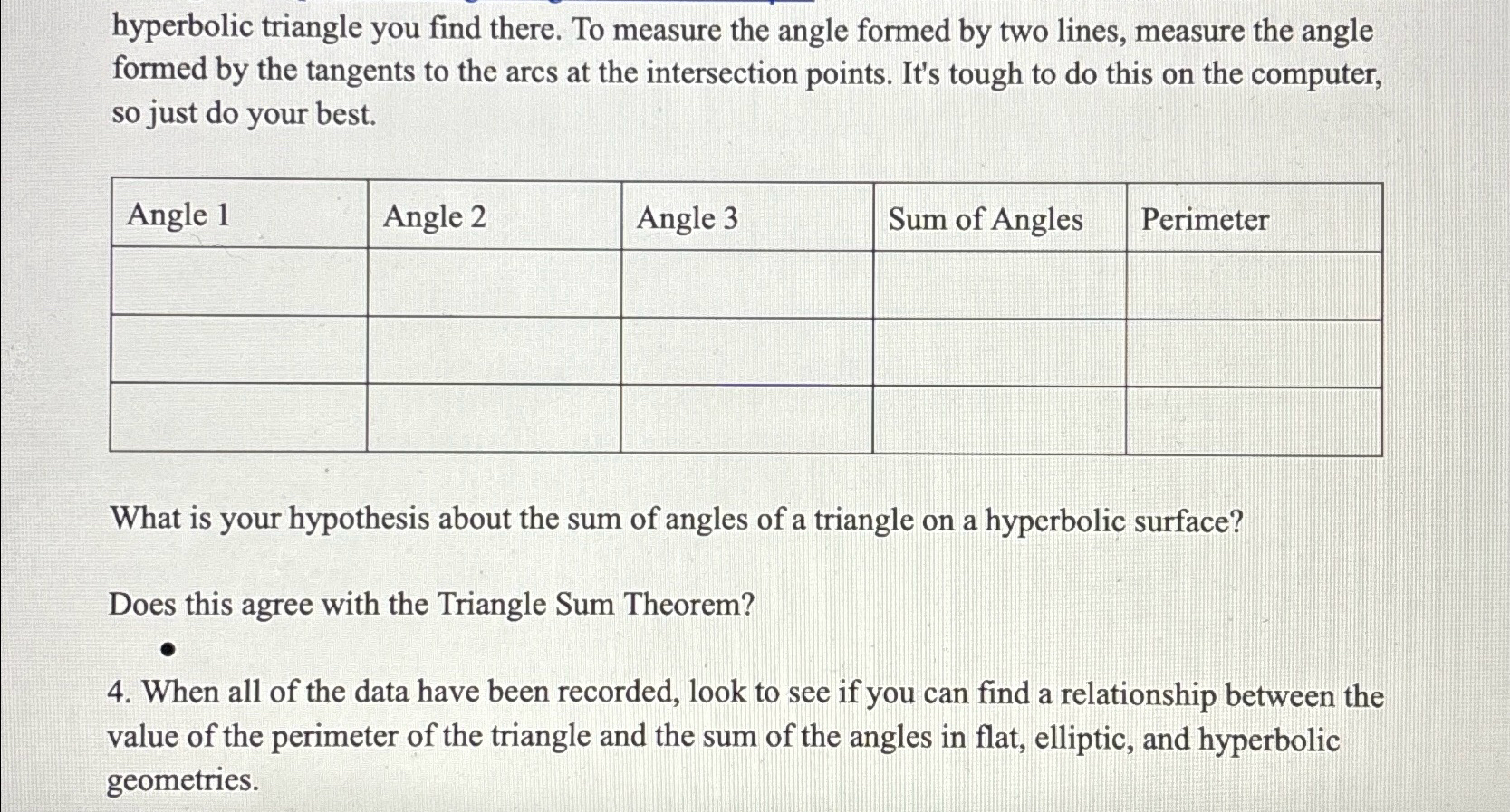 hyperbolic triangle you find there. To measure the | Chegg.com