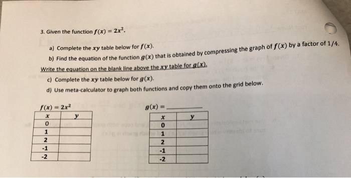 Solved 3. Given the function f(x) = 2x2. a) Complete the xy | Chegg.com