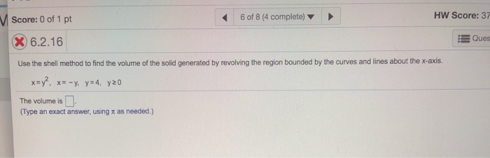 Solved Question Help 6.2.4 Use the shell method to find the | Chegg.com