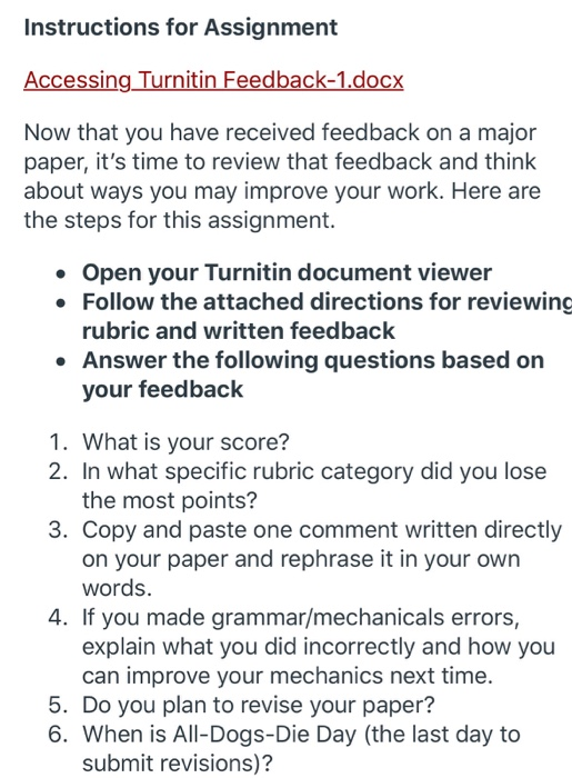 Solved Instructions for Assignment Accessing Turnitin | Chegg.com