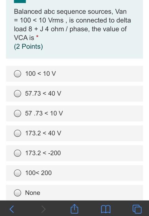 Solved Balanced abc sequence sources, Van = 100