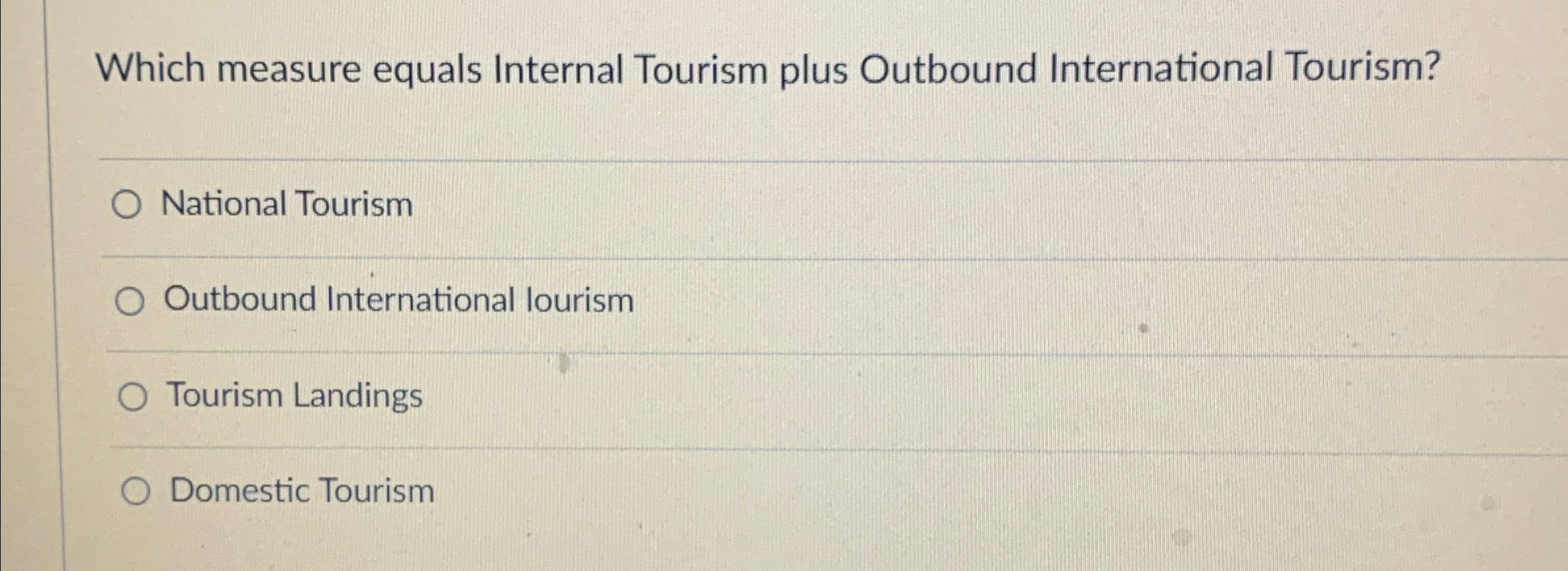 Solved Which measure equals Internal Tourism plus Outbound | Chegg.com