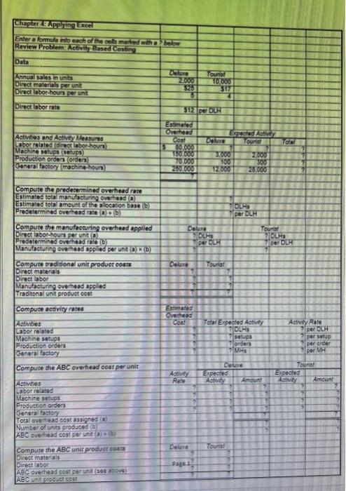Enter a formula into each of the cells marked with a | Chegg.com