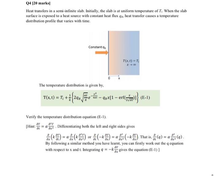 Solved Q4 [20 marks Heat transfers in a semi-infinite slab. | Chegg.com
