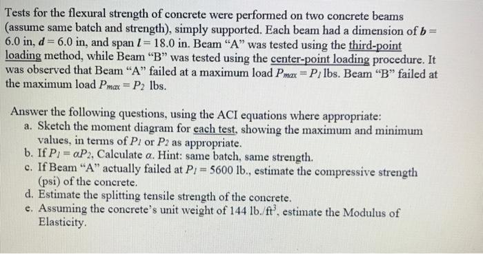 Solved Tests for the flexural strength of concrete were | Chegg.com