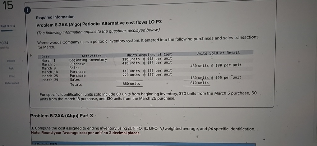 Solved 15Part 3 ﻿of 4Required InformationProblem 6-2AA | Chegg.com