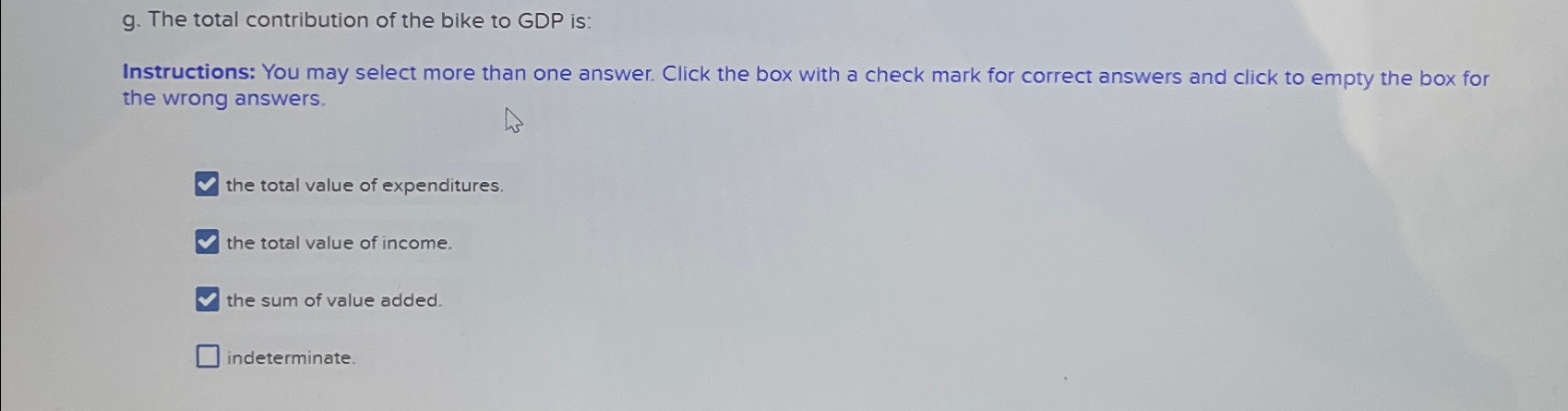 Solved g. ﻿The total contribution of the bike to GDP | Chegg.com