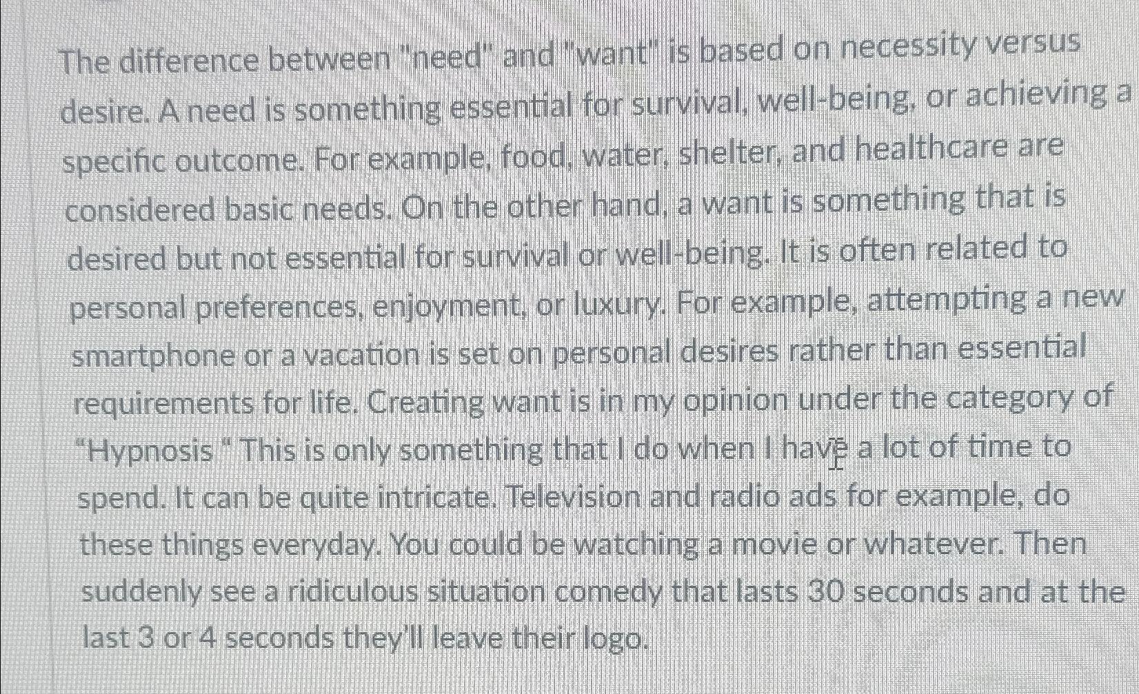 Solved reply back to question The difference between "need" | Chegg.com