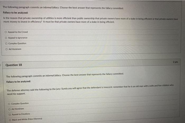 Solved The following paragraph commits an Informal fallacy. | Chegg.com