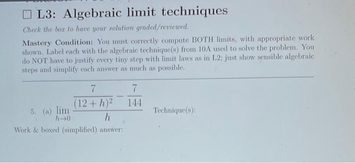 Solved L3: Algebraic limit techniques Check the box to have | Chegg.com