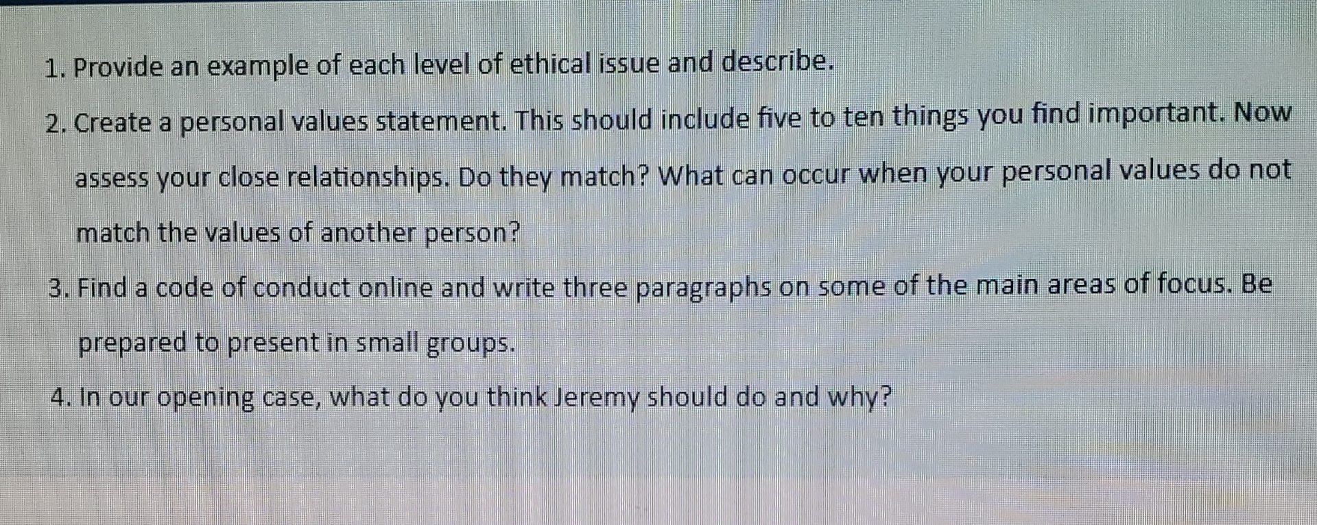 Solved Provide an example of each level of ethical issue and | Chegg.com