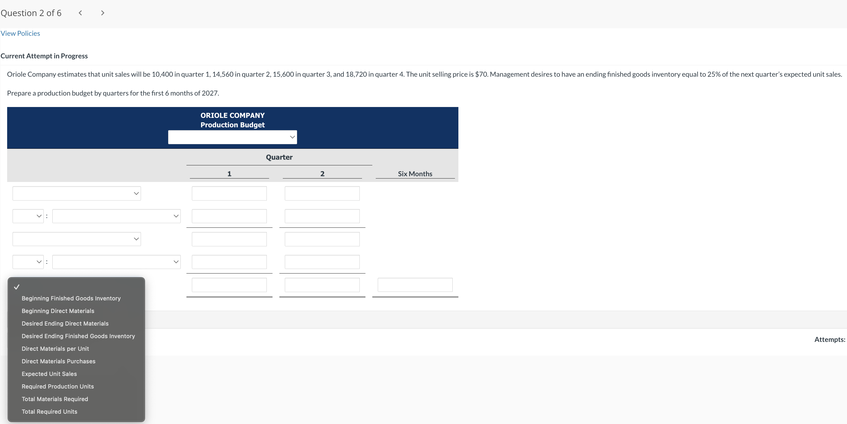 Solved CHAPTER 15 ﻿QUESTION #2 ﻿(The otehr drop down has | Chegg.com