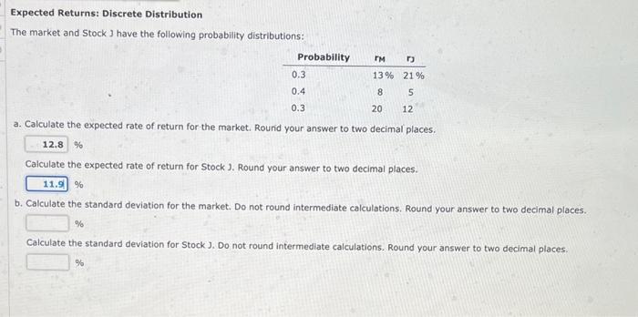 Solved Expected Returns: Discrete Distribution The market | Chegg.com