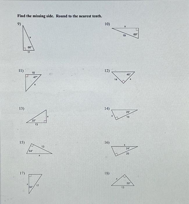Solved find the missing side for each triangle numbers 9 | Chegg.com