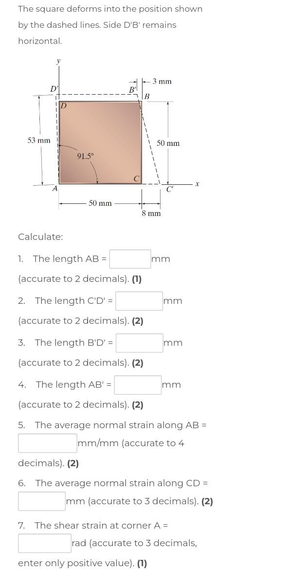 Solved The square deforms into the position shown by the | Chegg.com