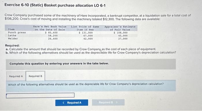 Solved Exercise 6-10 (Static) Basket purchase allocation LO | Chegg.com