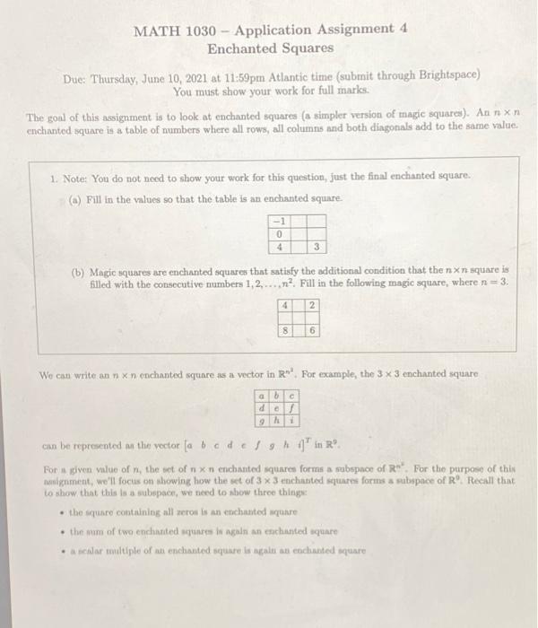 Solved MATH 1030 - Application Assignment 4 Enchanted | Chegg.com