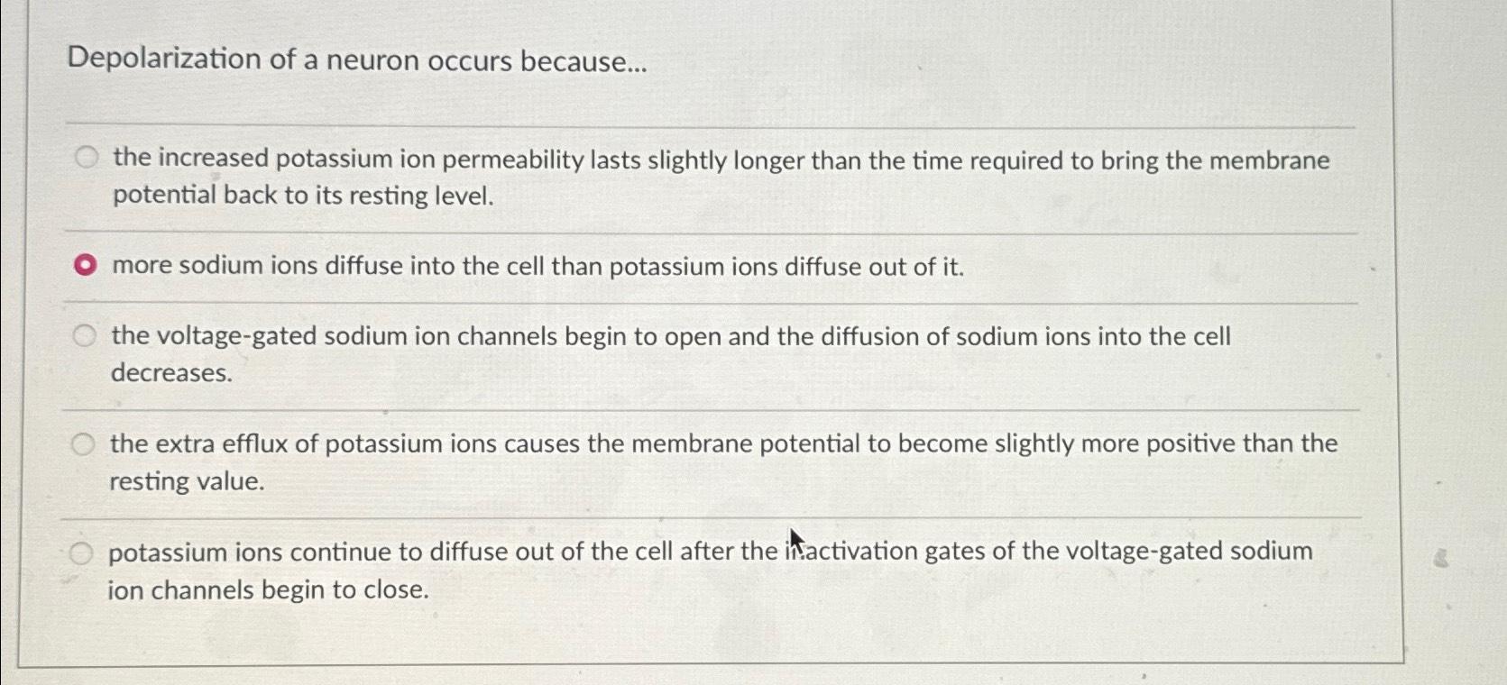 Solved Depolarization Of A Neuron Occurs Because The