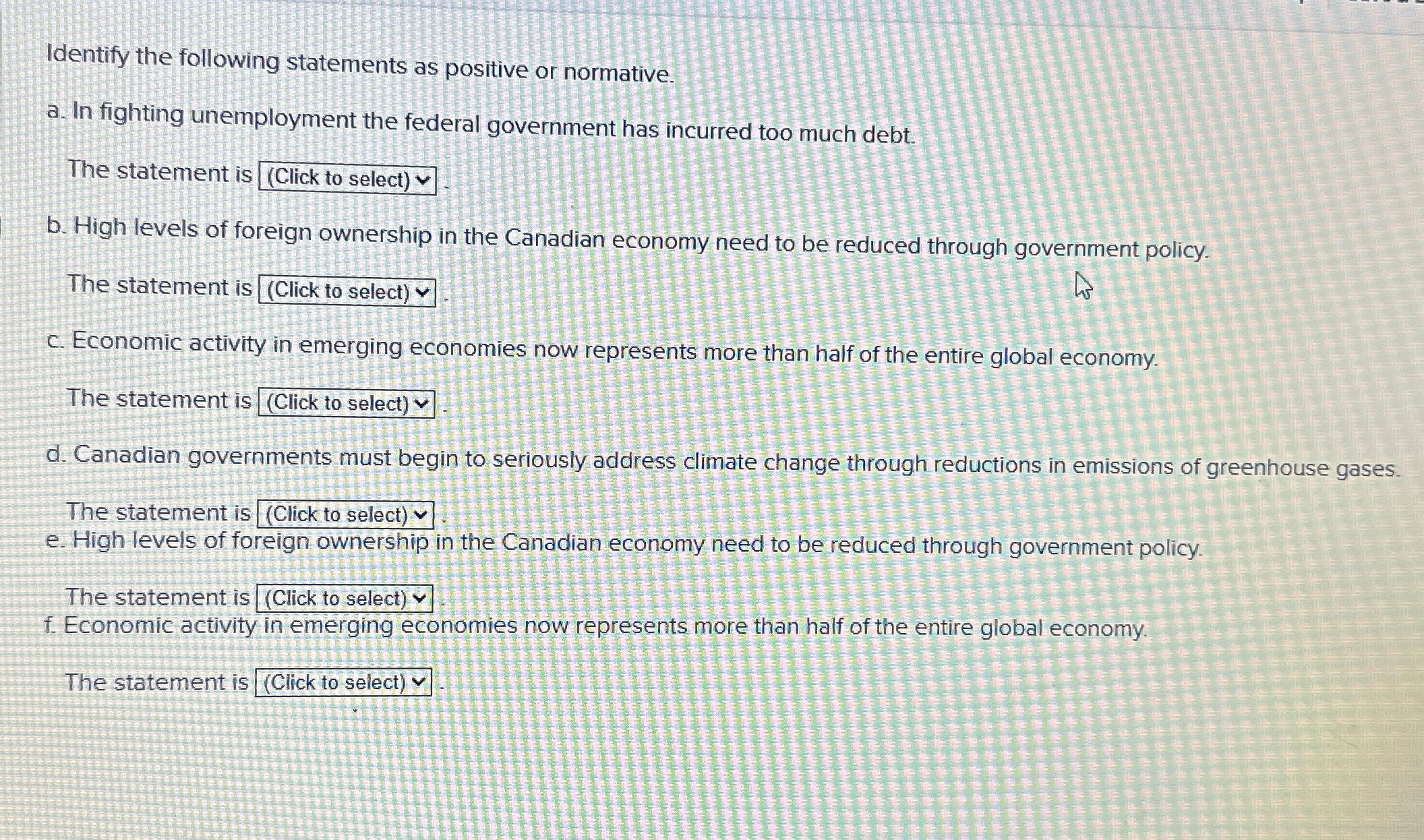 Solved Identify the following statements as positive or | Chegg.com