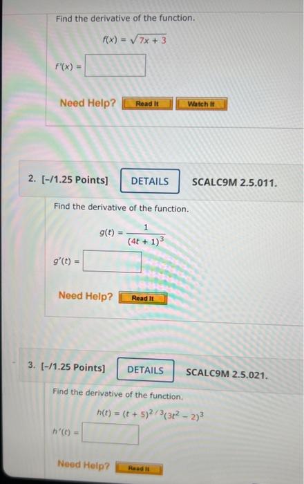 Solved Find the derivative of the function. f(x)=7x+3 f′(x)= | Chegg.com