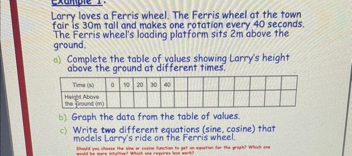 Solved Larry loves a Ferris wheel. The Ferris wheel at the | Chegg.com