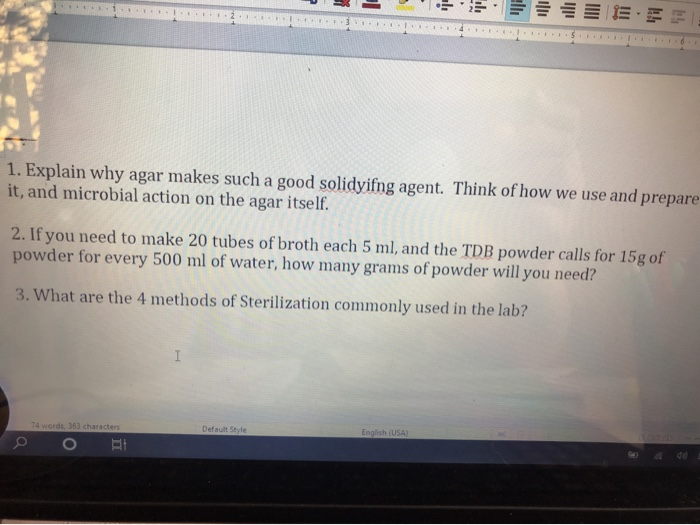 Solved = oli 1. Explain why agar makes such a good | Chegg.com