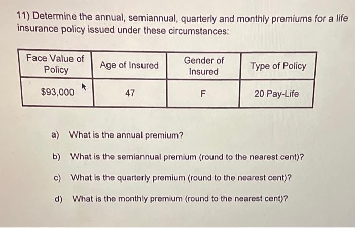 Solved 11) Determine the annual, semiannual, quarterly and | Chegg.com