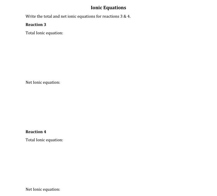 Solved Data Table Net lonic equation: Reaction 4 Total | Chegg.com