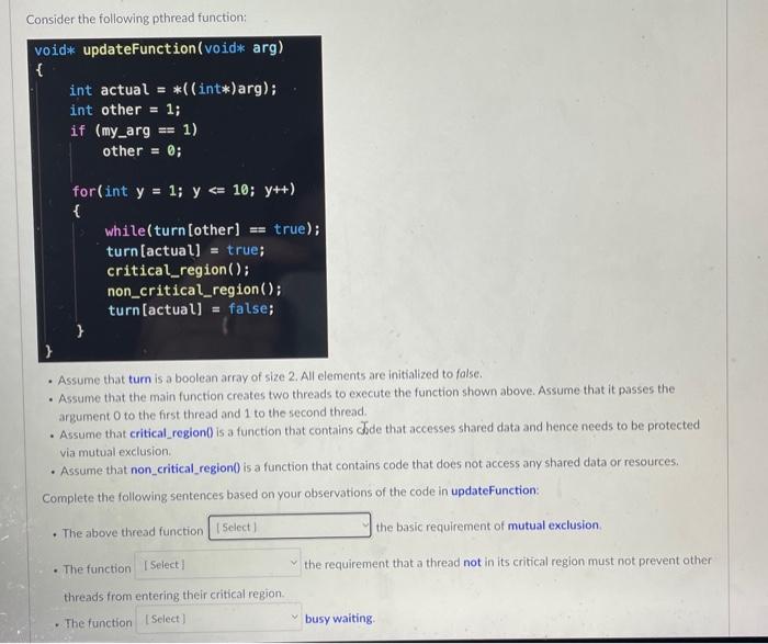 Solved void* updateFunction (void* arg) ↑ int actual =∗(( | Chegg.com