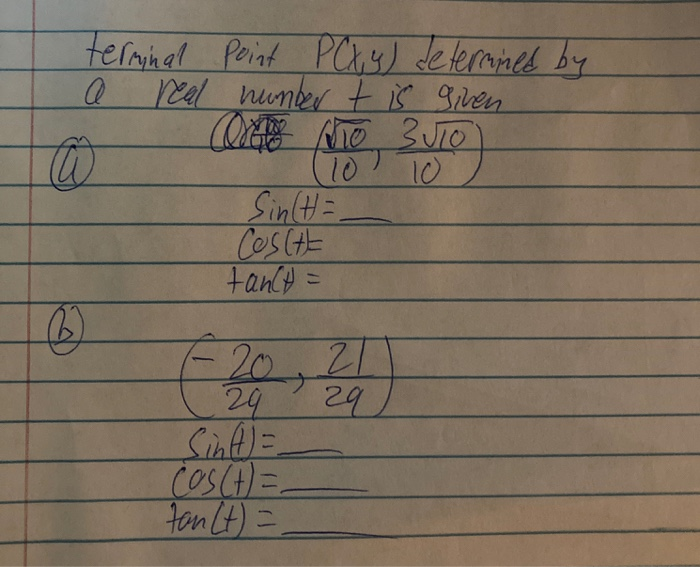 Solved terminal Point PCX 4) determined by a real number t | Chegg.com
