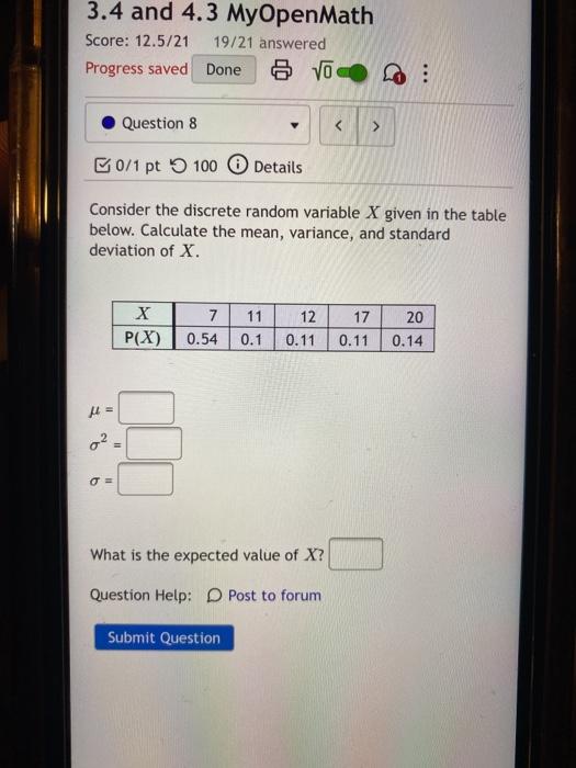Solved 3.4 and 4.3 MyOpenMath Score: 12.5/21 19/21 answered | Chegg.com