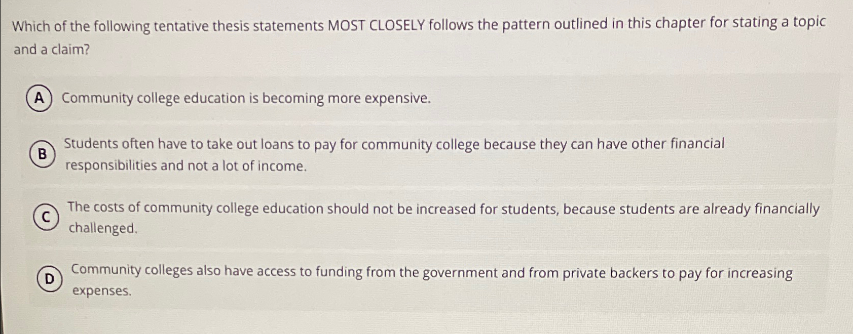 Solved Which of the following tentative thesis statements | Chegg.com