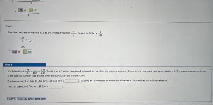 Solved 175 175 Step 3 Now that we have converted 87.5 to the | Chegg.com