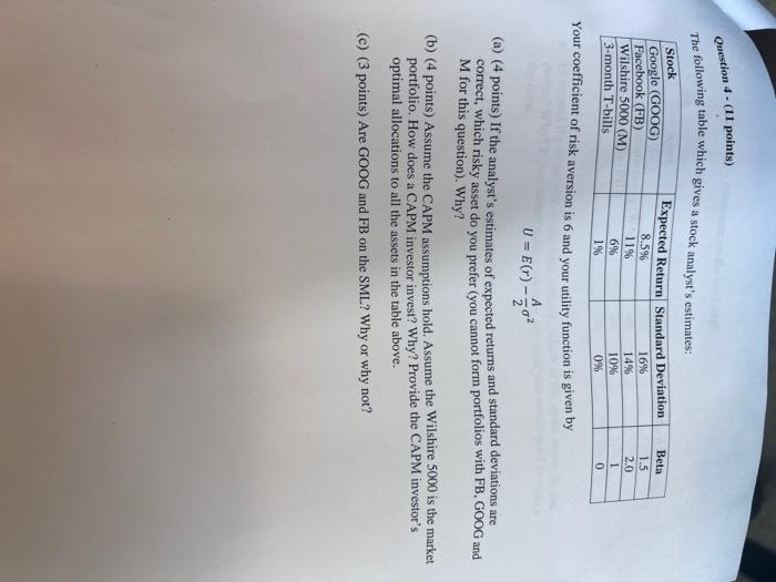 Solved Question 4- (11 points) The following table which | Chegg.com
