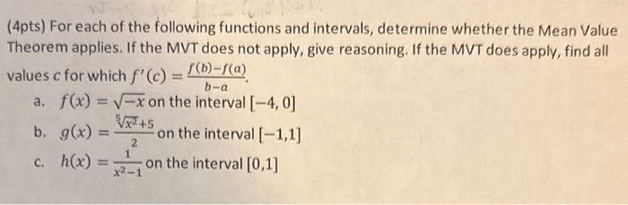 Solved (4pts) For each of the following functions and | Chegg.com