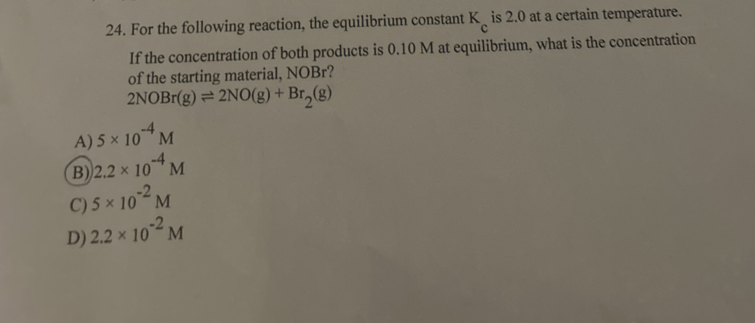 Solved For the following reaction, the equilibrium constant | Chegg.com