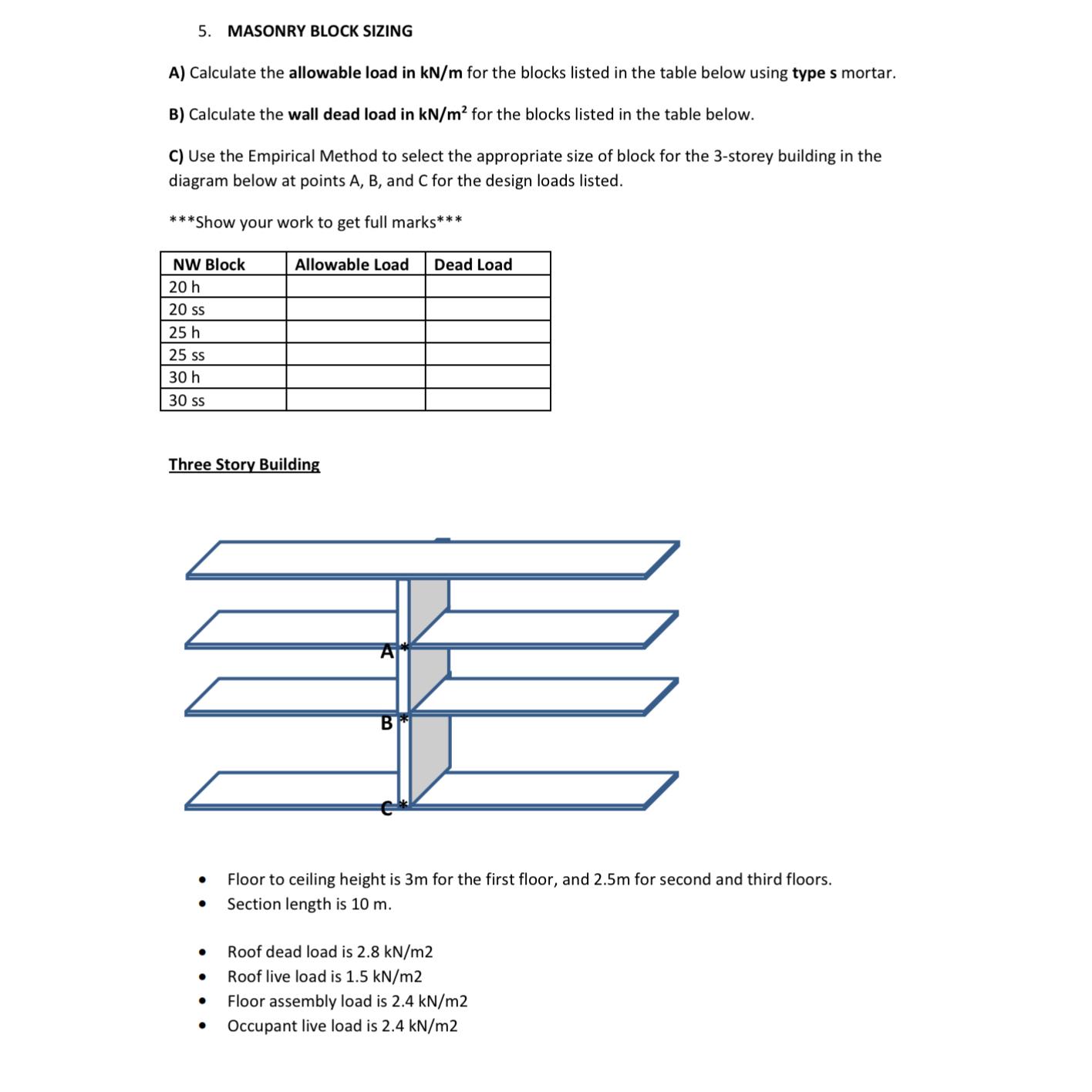Solved MASONRY BLOCK SIZINGA) ﻿Calculate the allowable load | Chegg.com