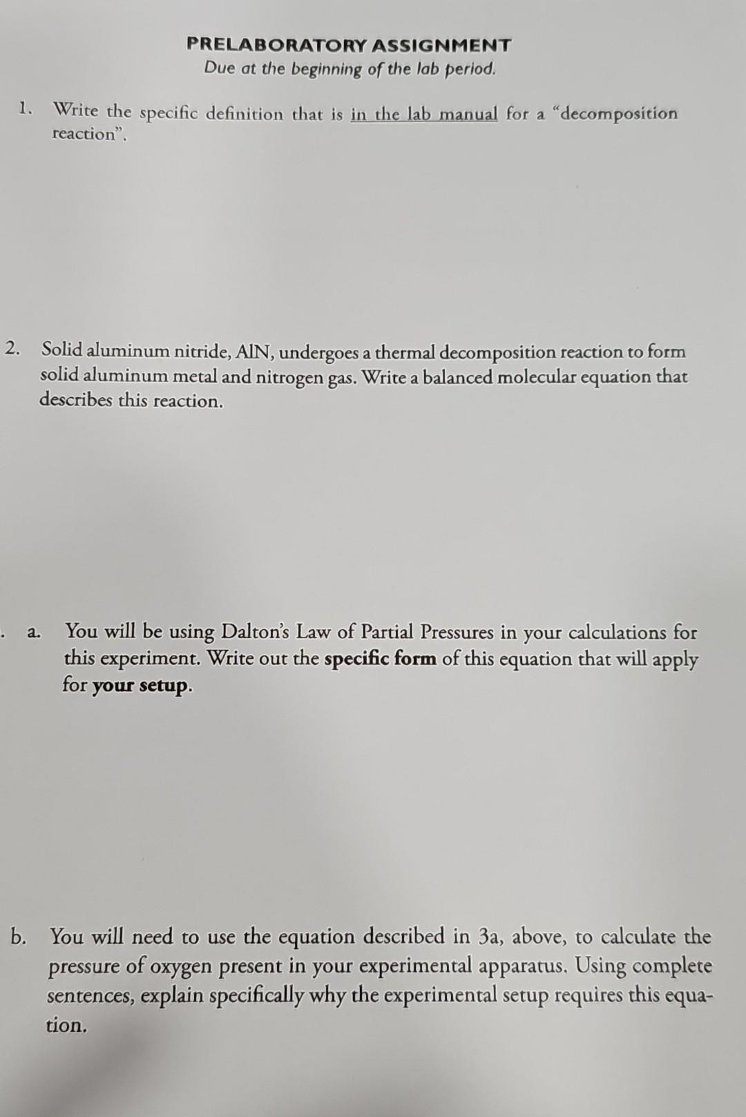 Solved PRELABORATORY ASSIGNMENT Due at the beginning of the | Chegg.com